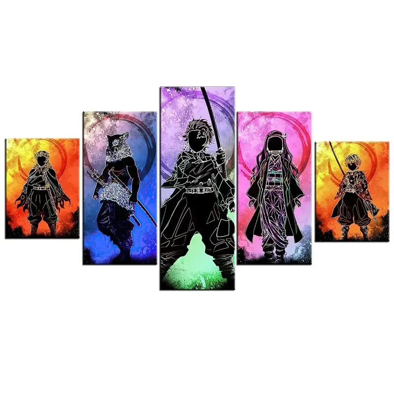 Shop Anime Demon Slayer 5 Piece Wall Painting Canvas Art Poster - WLL ...