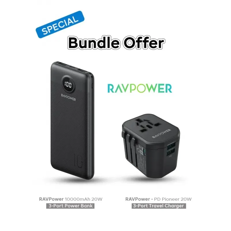 Ravpower Pd Pioneer 10000mah Power Bank With 20w 3-port Travel Charger ...