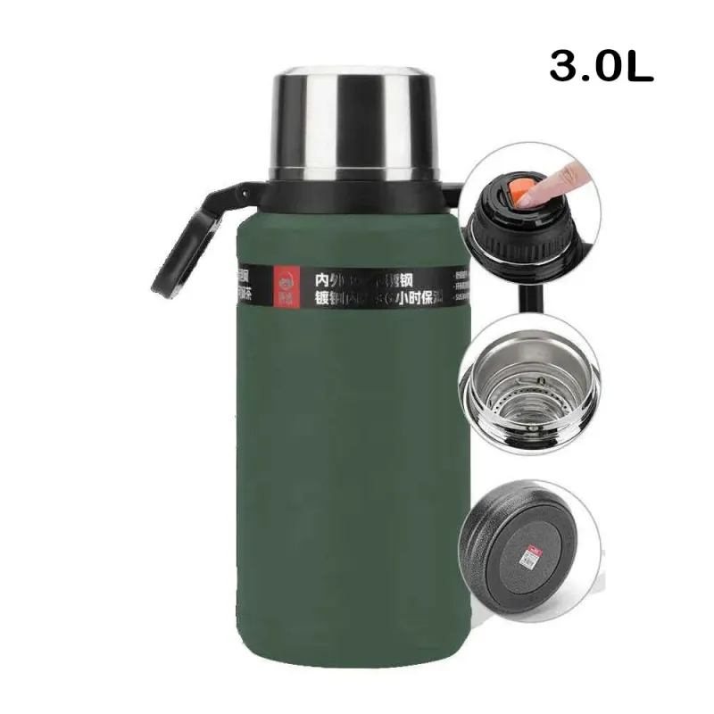 D.kadi Portable Travel Vacumm Water Bottle 3000ml - Green