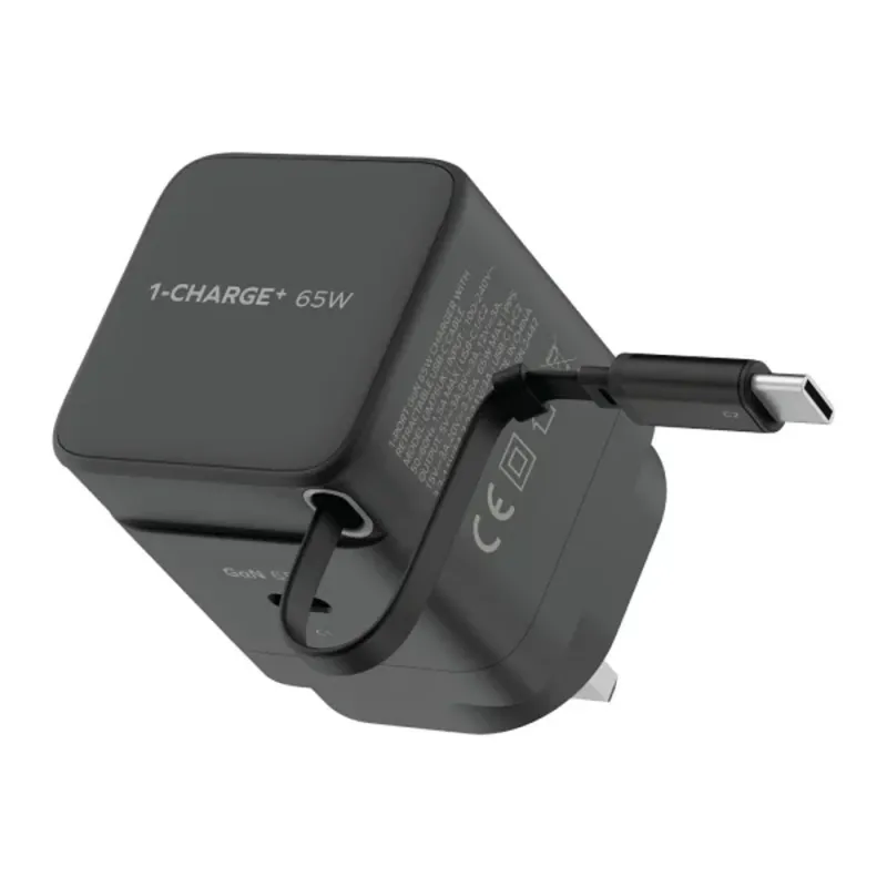 Momax Gan 65w Charger With Retractable Usb-c Cable - Black