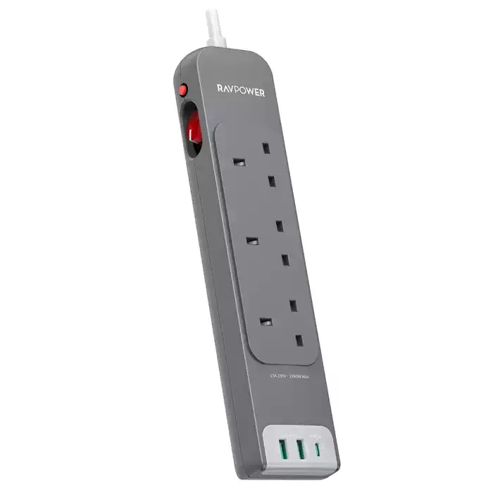 Ravpower Rp-pc1038 3 Outlets Power Strip Gray Uk Version 3m With Usb Port