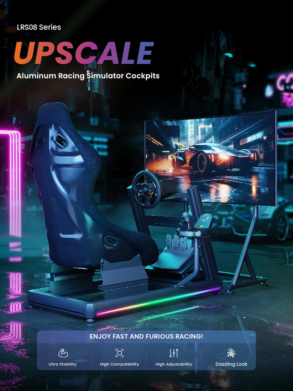 Aluminum Gaming Racing Sim Simulator Cockpit Driving Rig For Pc Ps4 Ps5 ...